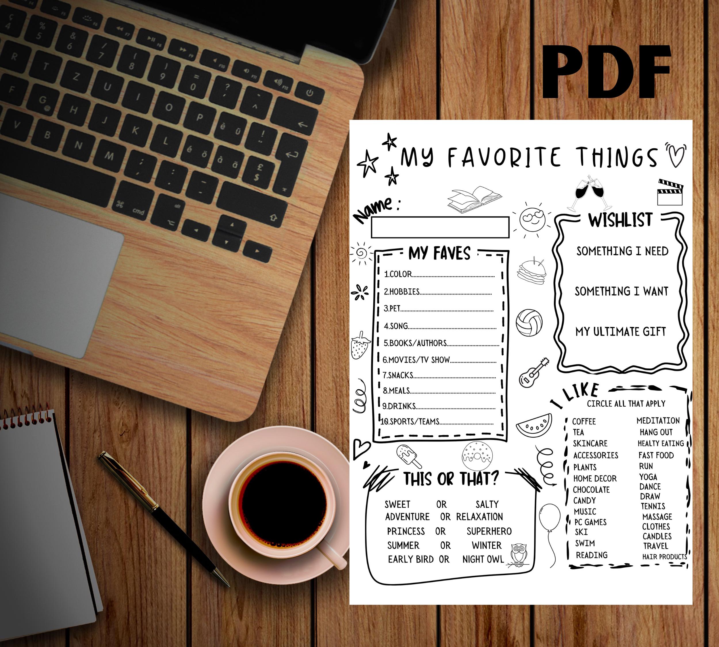 My Favorite Things Survey Questionnaire | Employee Favorites | All ...