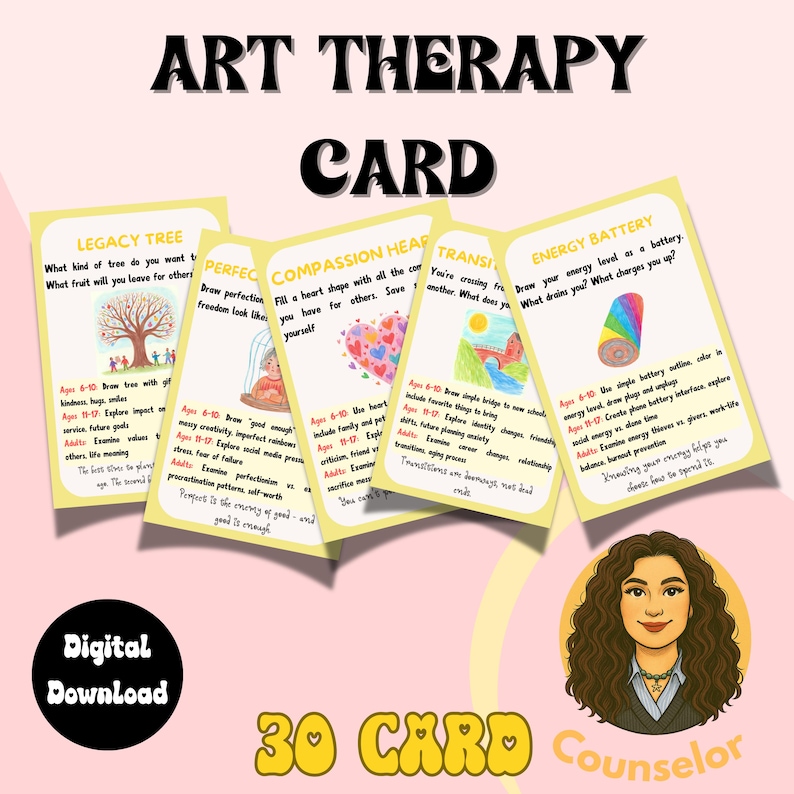 Art Therapy Cards for Mental Health 30 Healing Activities Emotional ...
