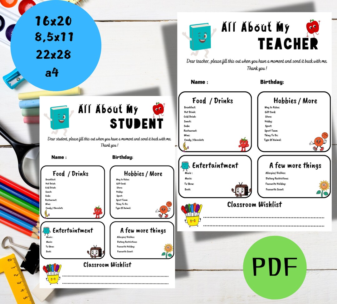 All About My Teacher All About My Student All About Me Worksheet Back ...