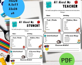 All About My Teacher Worksheet - Etsy