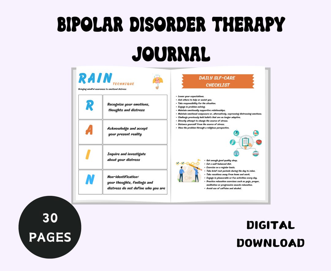 Bipolar Disorder Therapy Journal Mental Health Workbook Self Care Planner PDF Therapy Homework ...