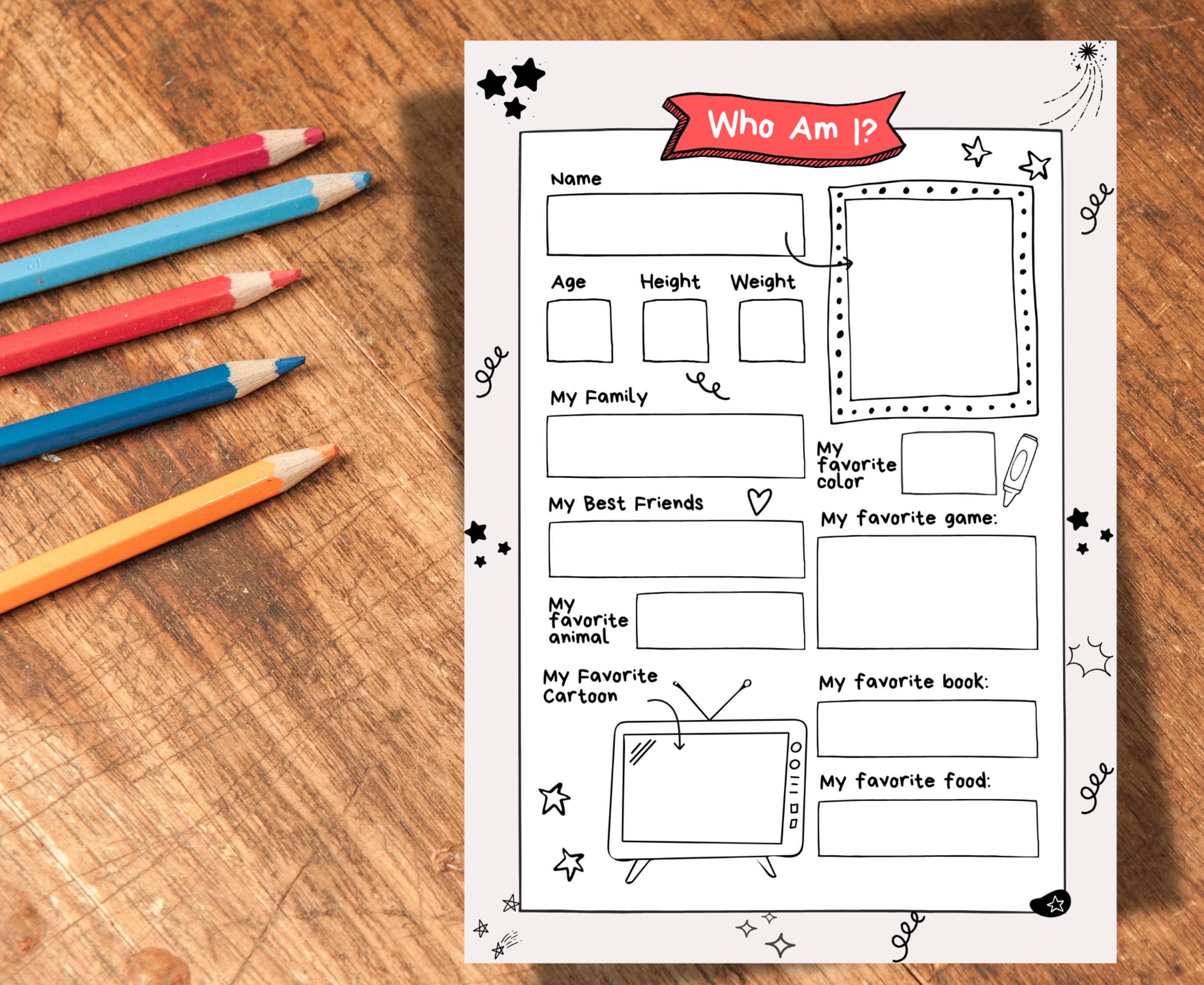 All About Me Printable Kids Template Favorite Things Ice Breaker ...
