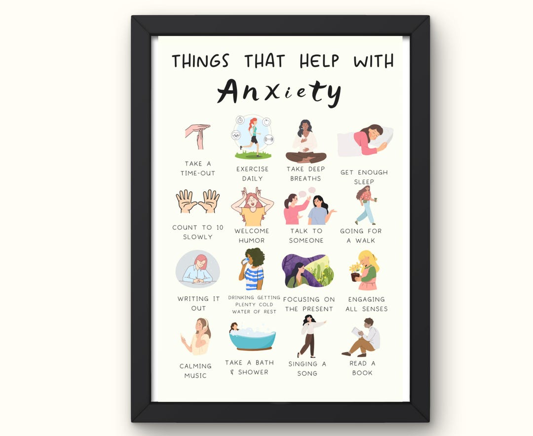 Things That Help Anxiety, Digital Print, Mental Health Poster, Therapy ...