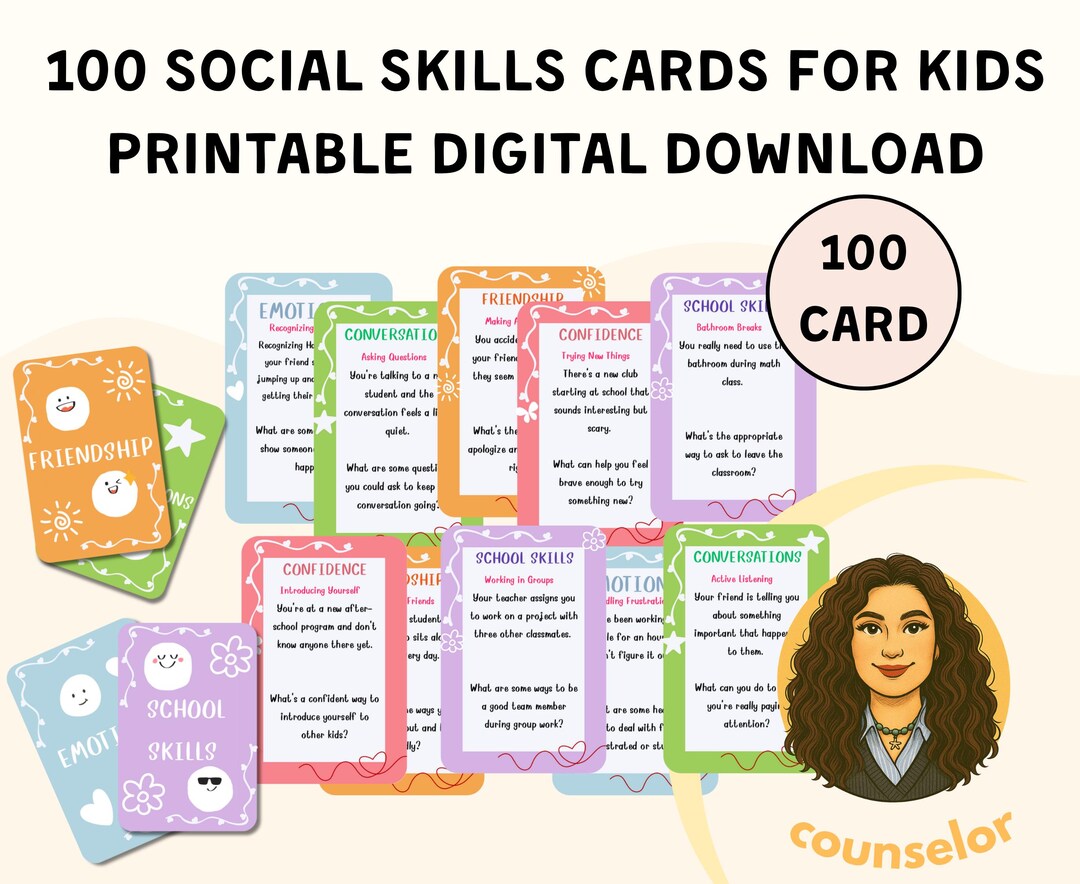 Social Skills Scenario Cards, 100 Social Emotional Learning Prompts ...