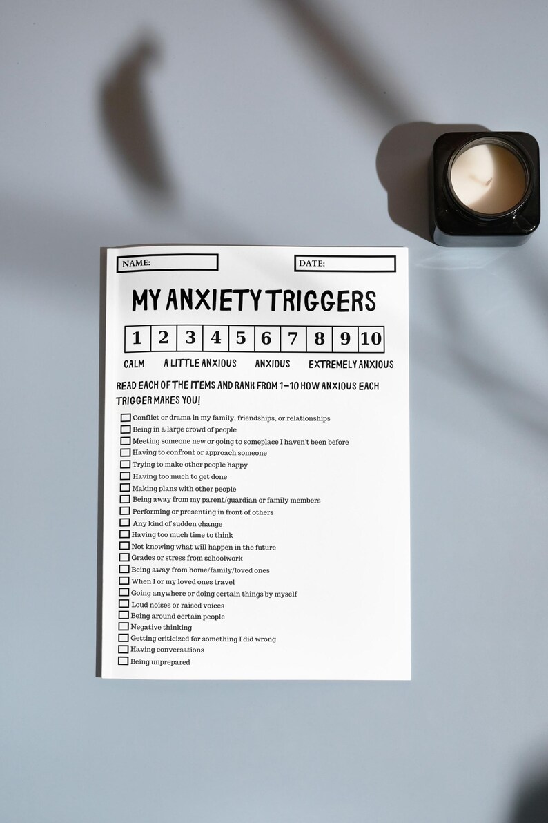 Anxiety Triggers Tracker Mental Health Worksheet Instant Digital ...