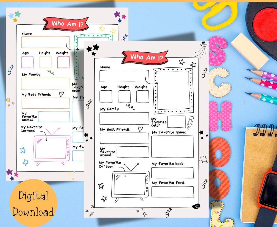 All About Me Printable Kids Template Favorite Things Ice Breaker ...