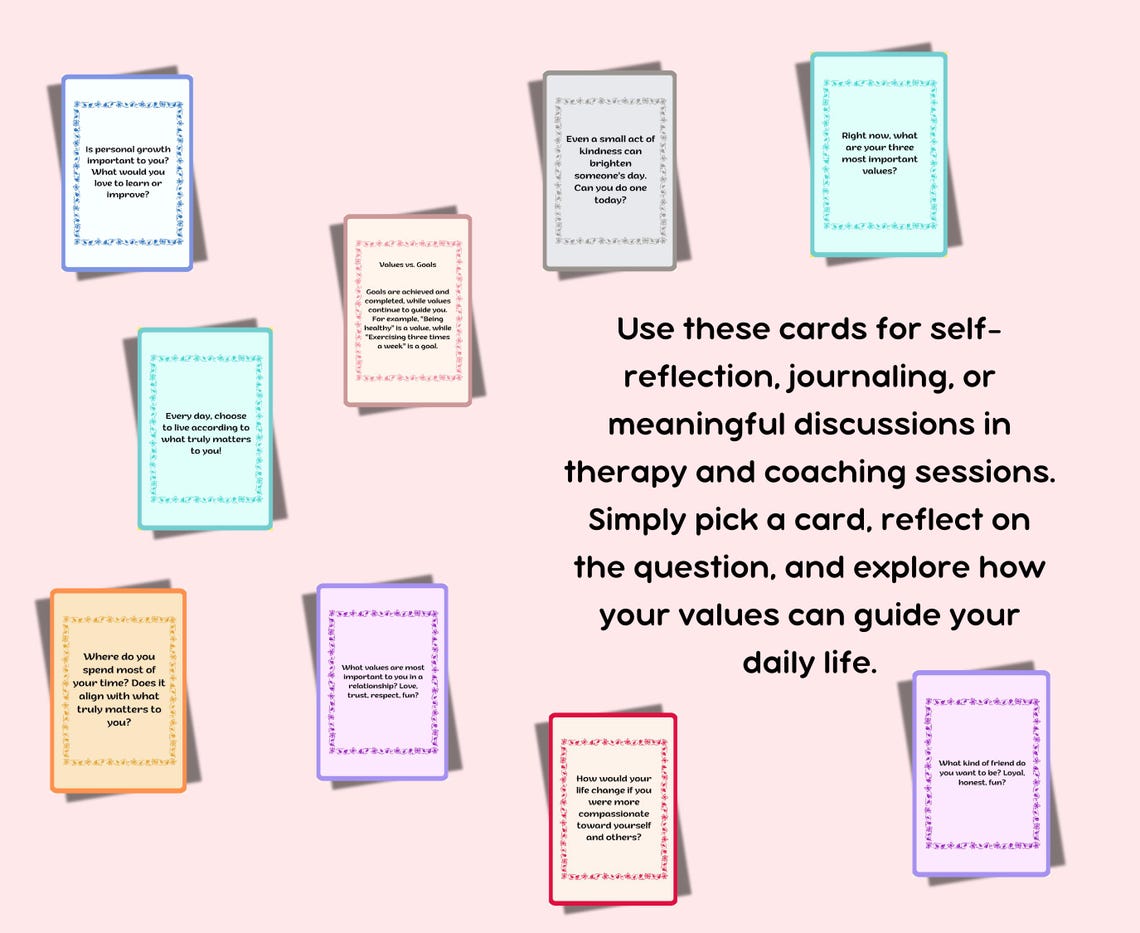Value Cards Printable ACT Therapy Value Cards Counseling School ...