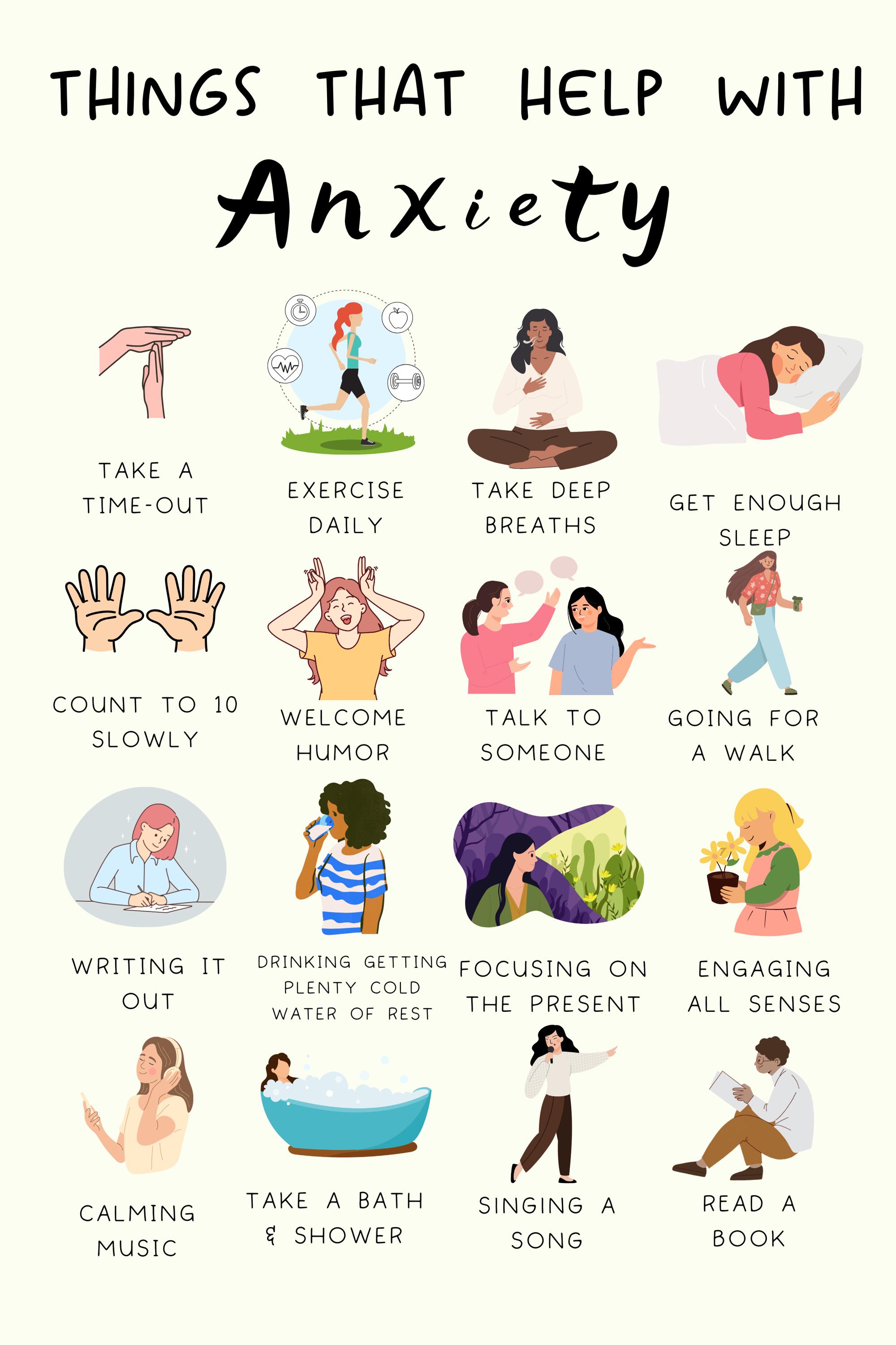 Things That Help Anxiety, Digital Print, Mental Health Poster, Therapy ...