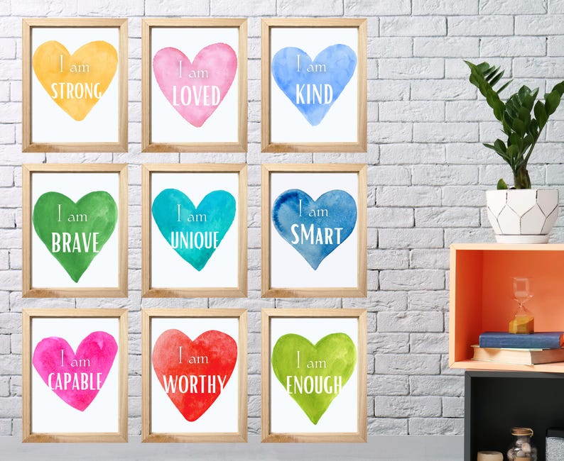 Set of 9 Square Nursery Prints, Positive Affirmations for Kids, Boho ...
