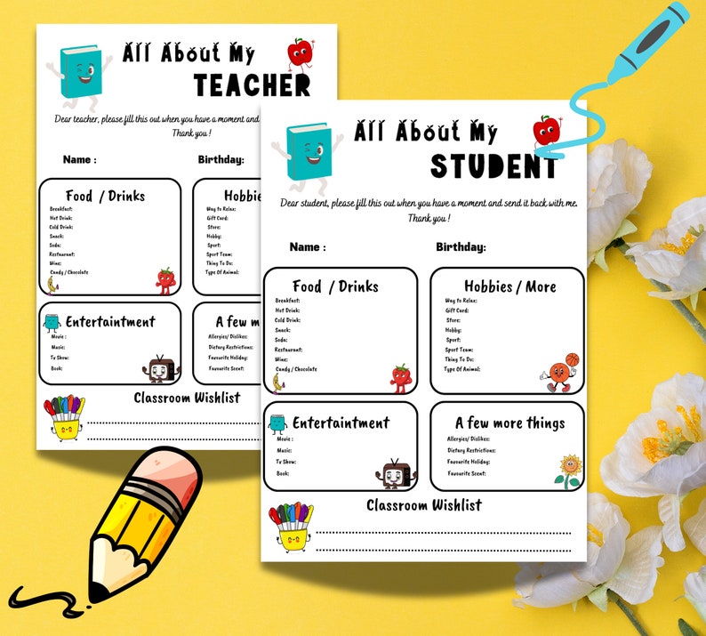 All About My Teacher All About My Student All About Me Worksheet Back ...