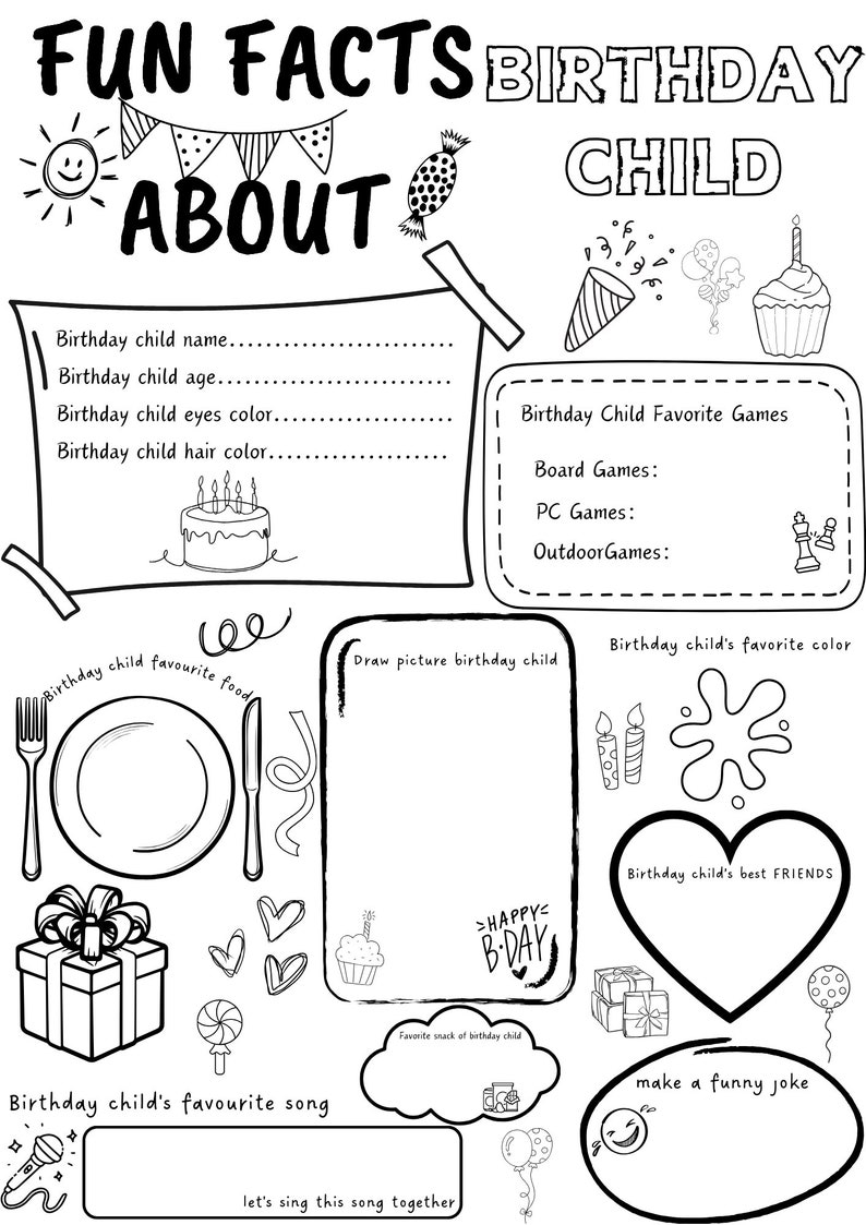 All About Funny Fact Birthday Kids Printable,getting to Know You ...
