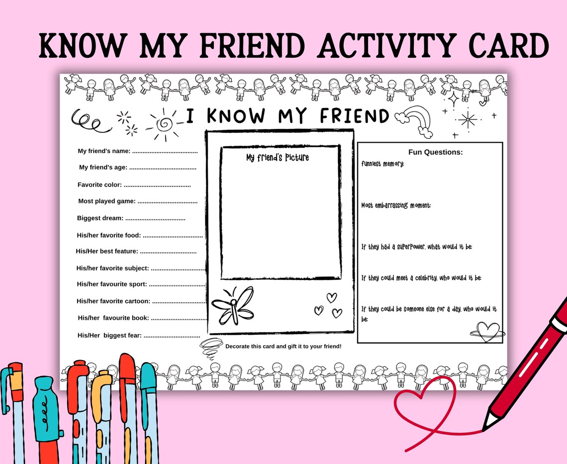 My Best Friend Card Printable Friendship Activity Sheet for Kids All ...