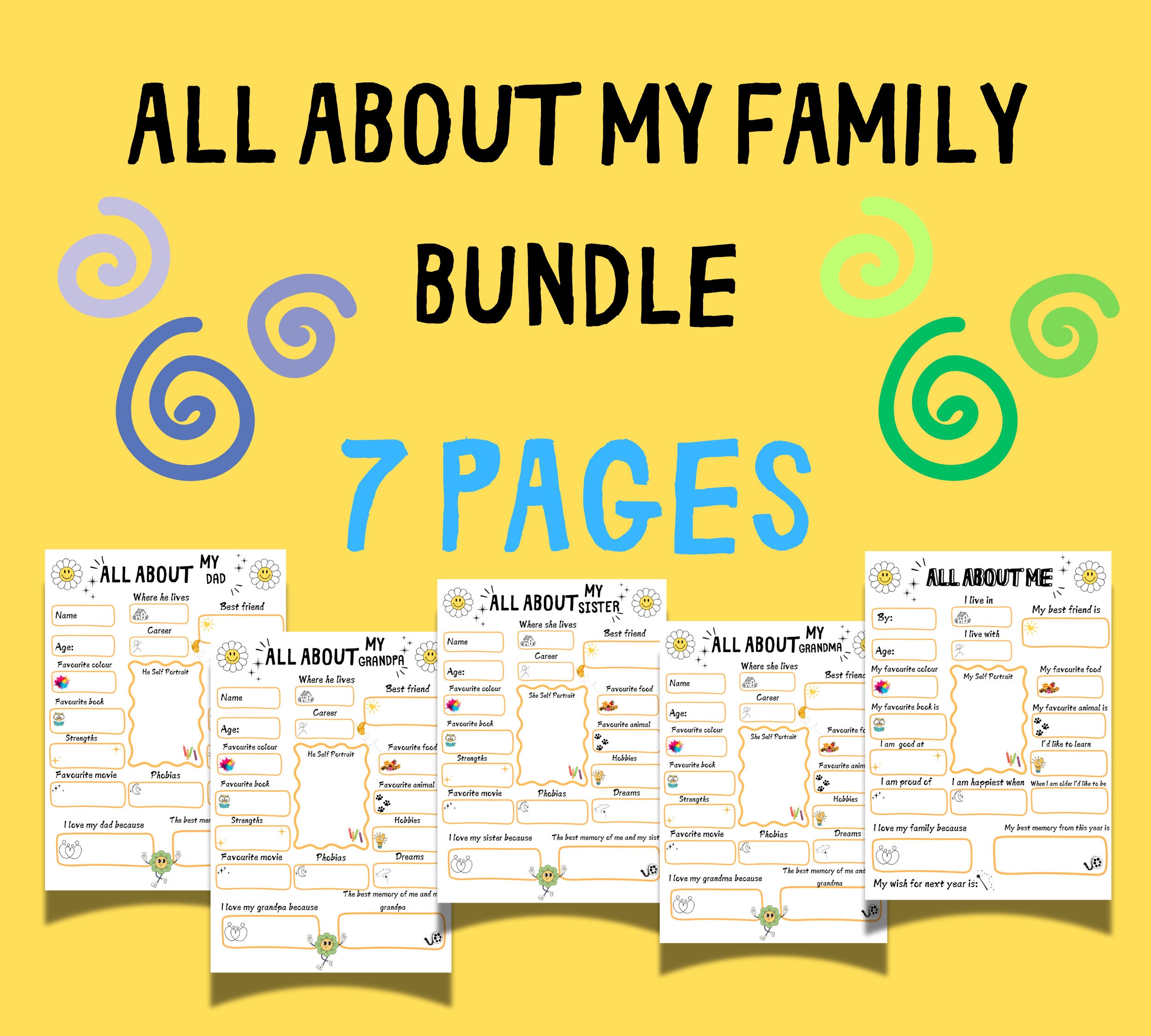 All About My Family All About Me Worksheet All About Me Bundle - Etsy