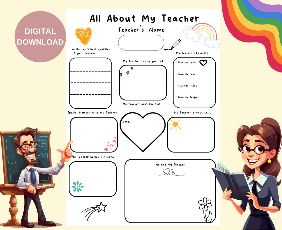 All About My Teacher Printable Favorite Things Questionnaire Teacher's ...