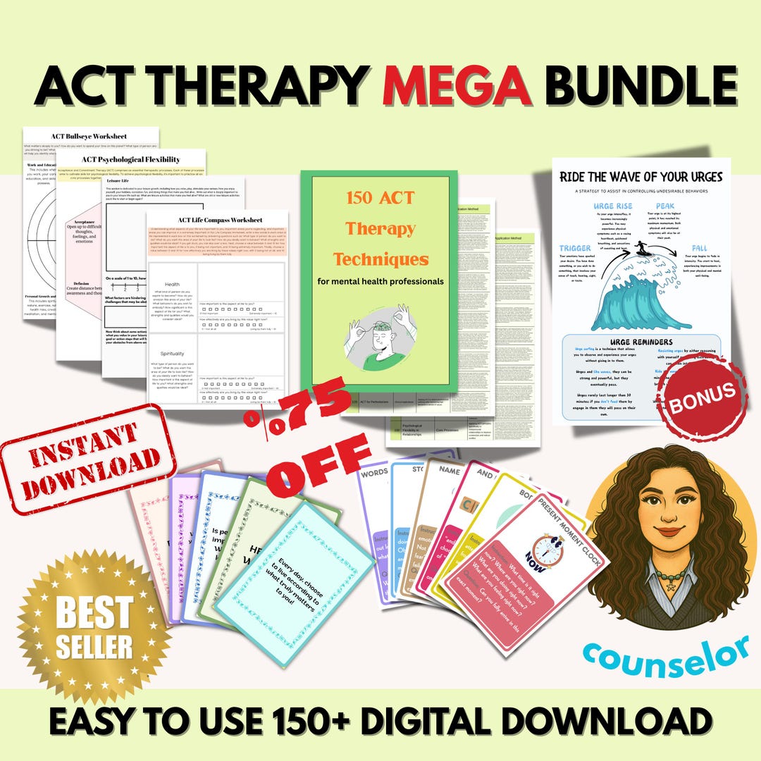 ACT Therapy Bundle 150+ Printable Tools Flashcards Values Cards ...
