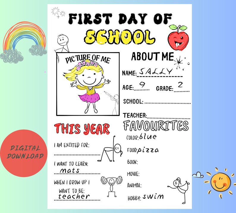 Last Day-first Day of School Worksheet, About Me Printable, Back to ...