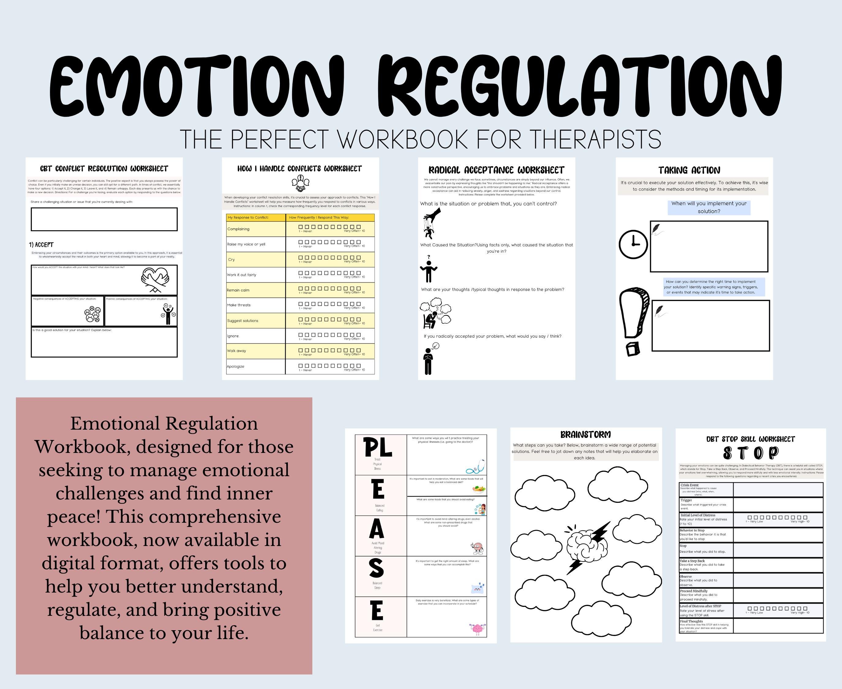 Emotional Regulation Workbook / Emotions Worksheets / Therapy ...