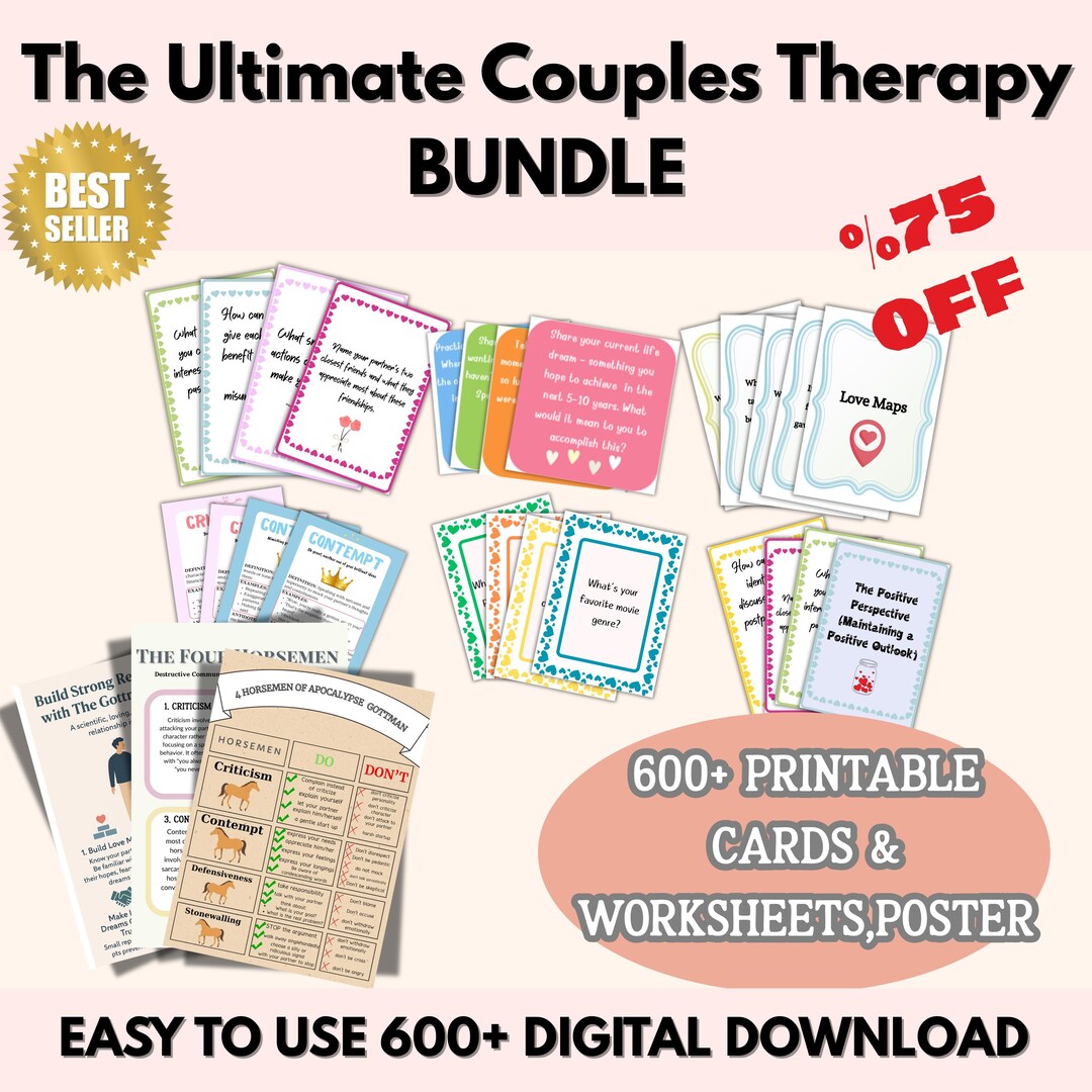 Couples Therapy Bundle 600+ Marriage Counseling Cards & Worksheets ...