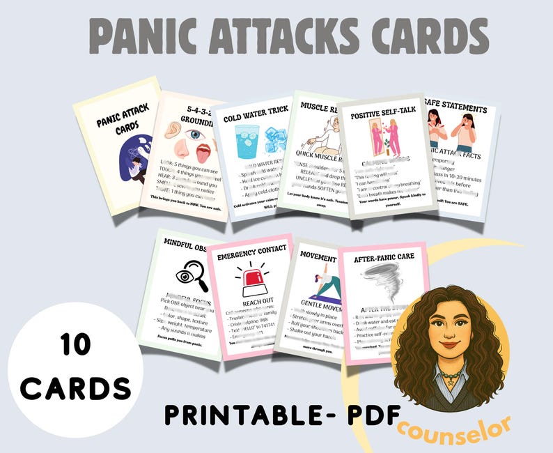 Panic Attack Emergency Cards Mental Health Support Tool Anxiety Relief ...