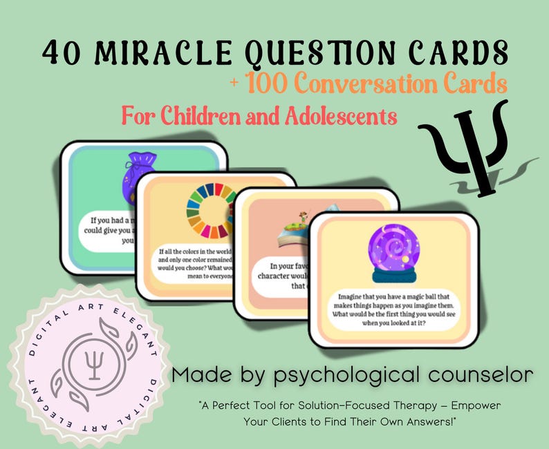 Solution Focused Therapy Question Miracle Question Cards 40 Therapy ...
