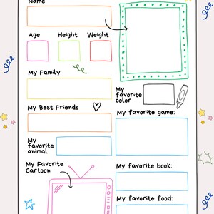 All About Me Printable Kids Template Favorite Things Ice Breaker ...