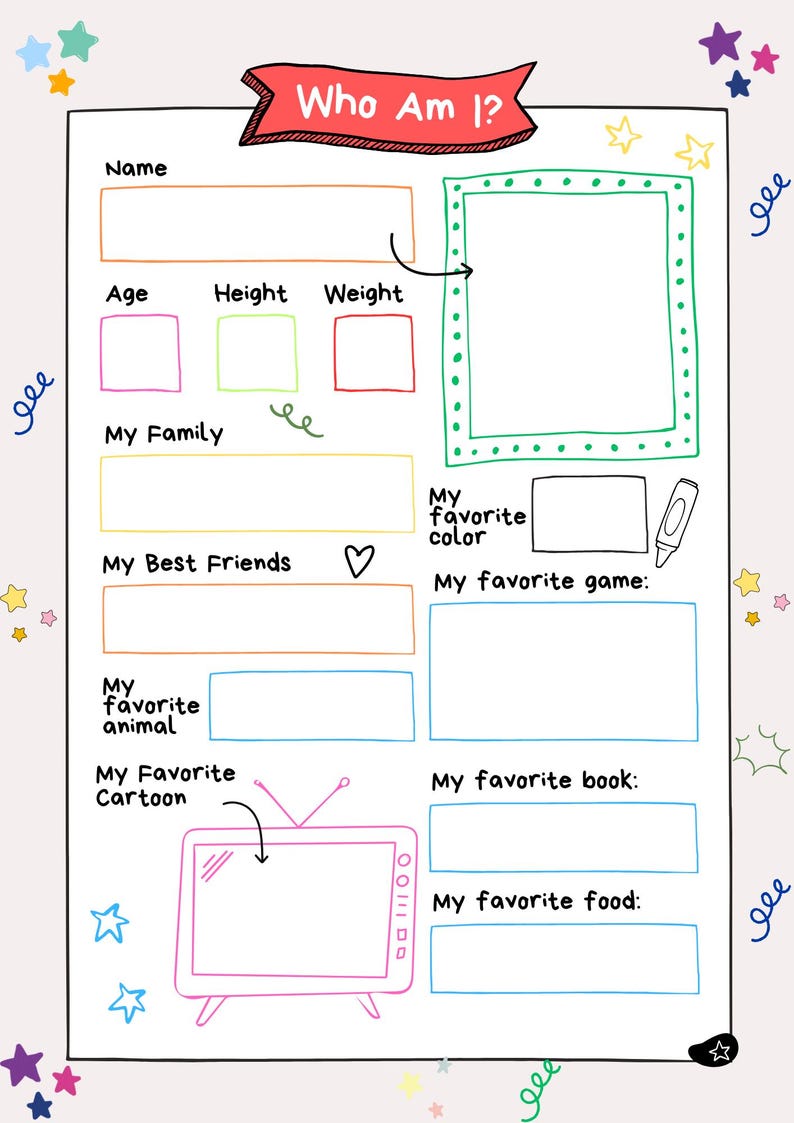 All About Me Printable Kids Template Favorite Things Ice Breaker ...