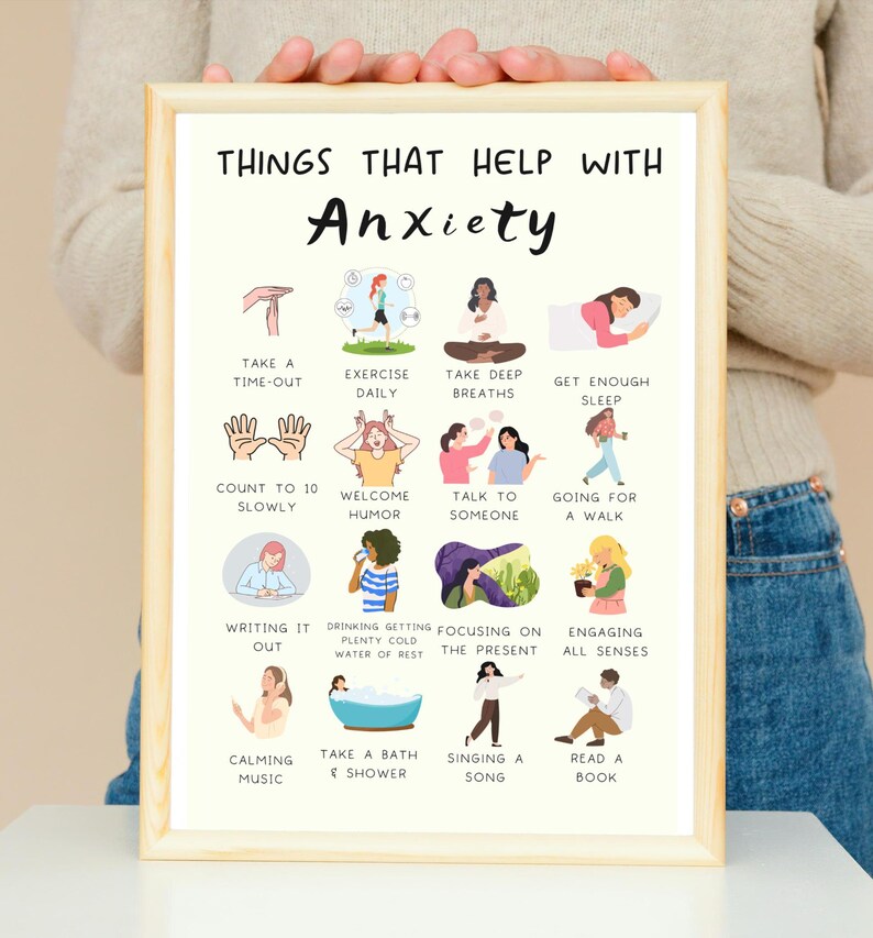 Things That Help Anxiety, Digital Print, Mental Health Poster, Therapy ...