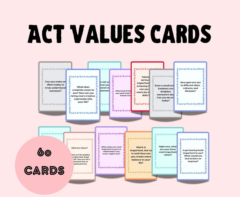 Value Cards Printable ACT Therapy Value Cards Counseling School ...