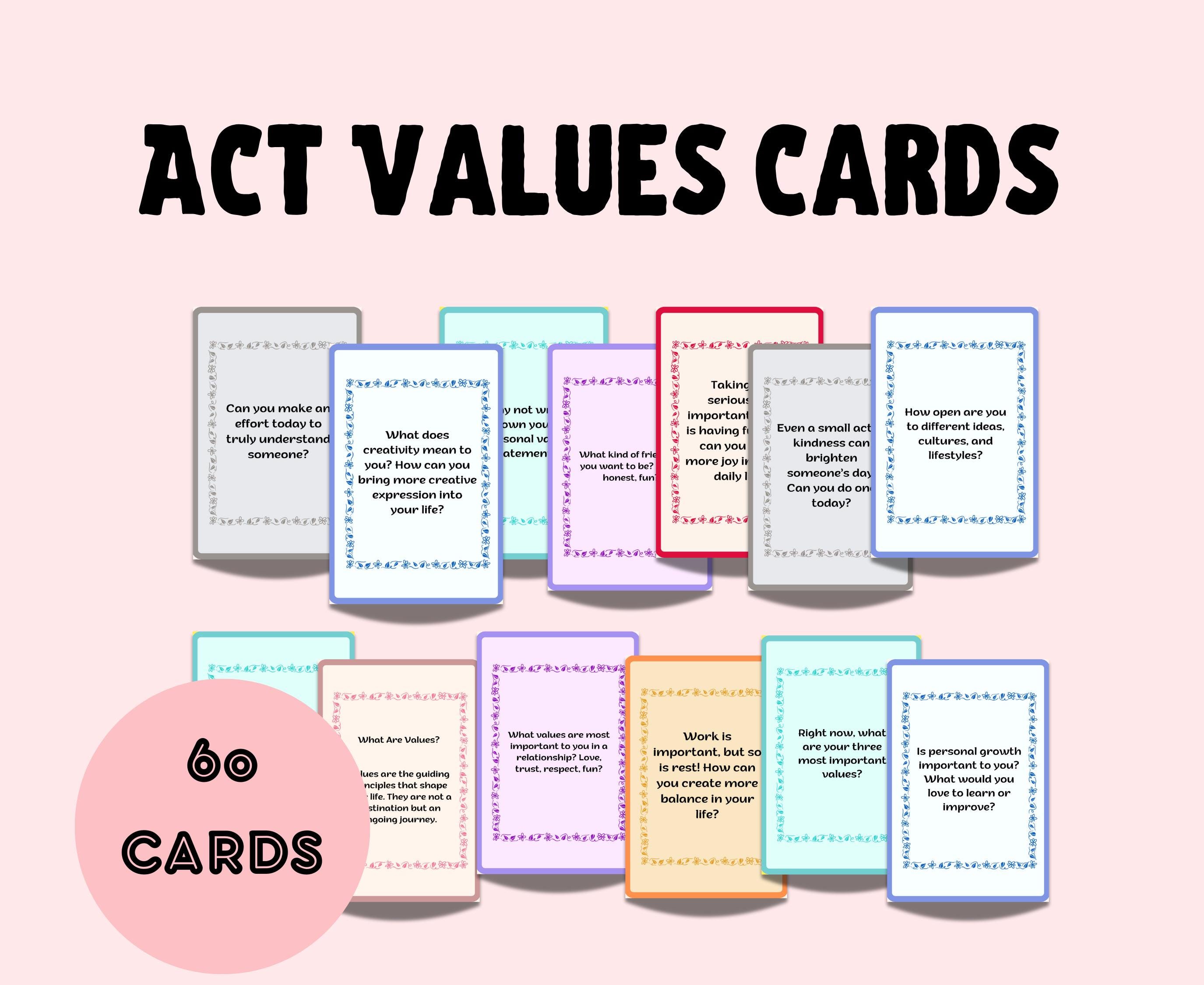 Value Cards Printable ACT Therapy Value Cards Counseling School Counselor Digital Printable ...