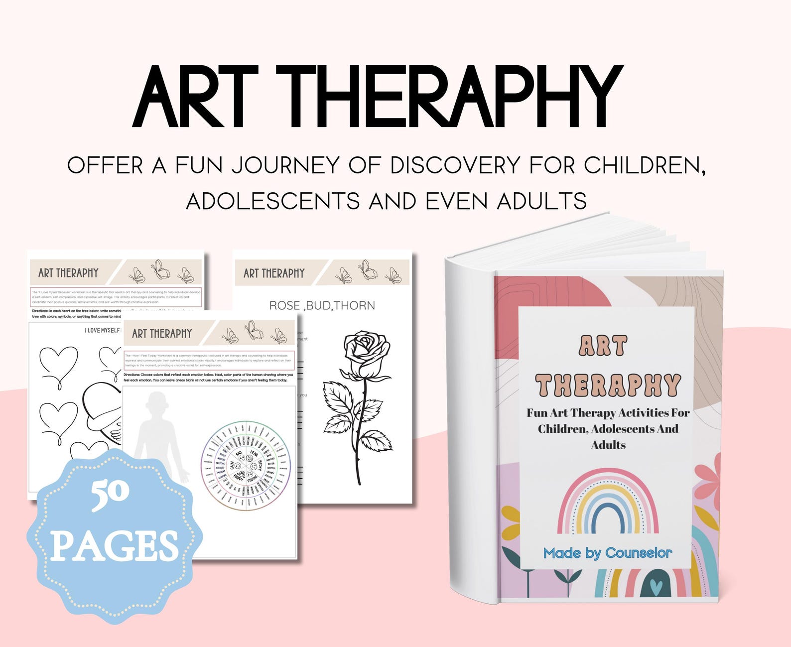 Art Therapy Worksheets for Mental Health and Self Esteem . Therapy Book ...