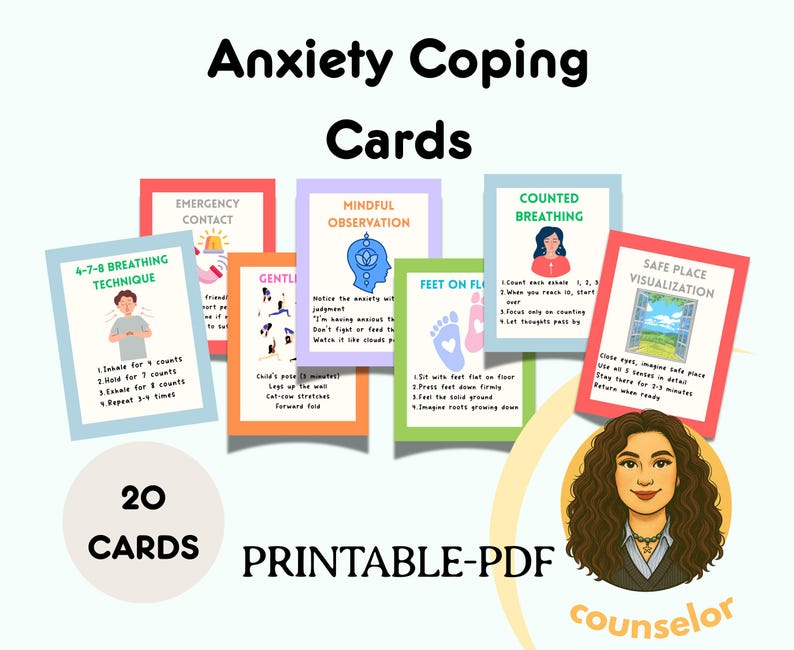 Anxiety Coping Card Printable 20 Mental Health Tools Therapy Resources ...