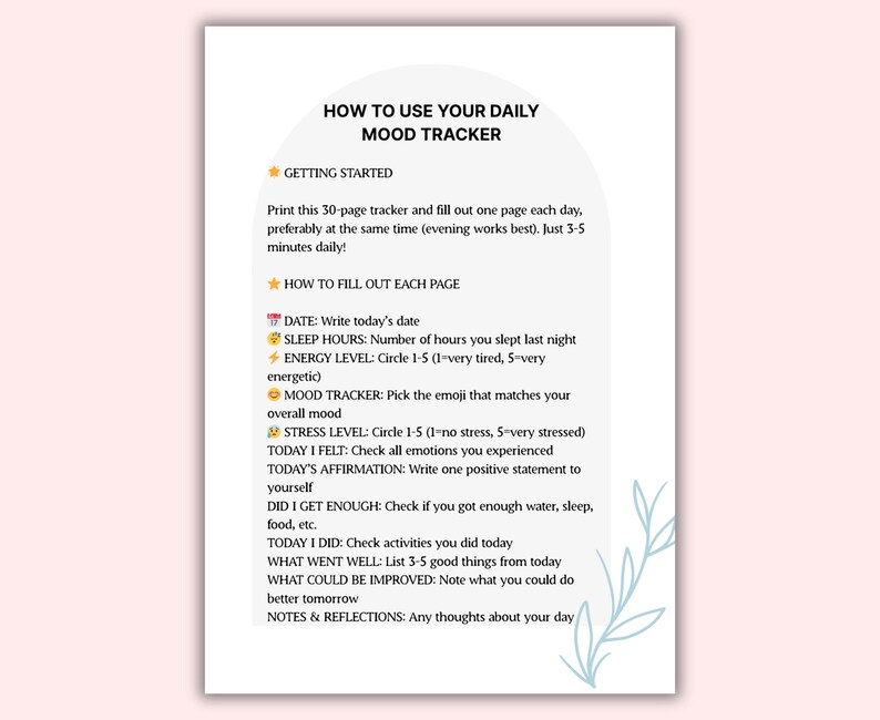 Daily Mood Tracker Printable 30 Day Mental Health Journal Mood Chart ...