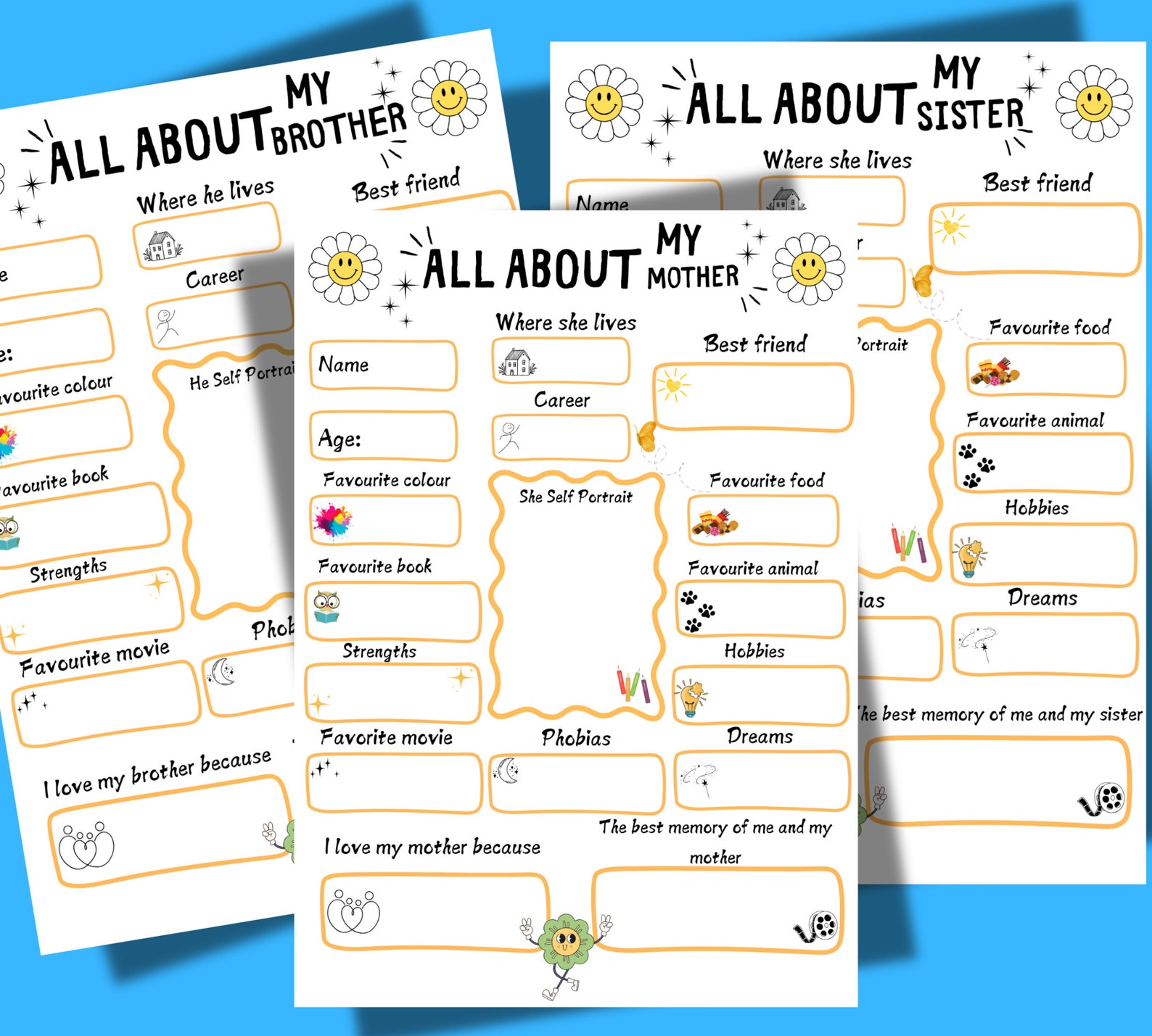 All About My Family All About Me Worksheet All About Me Bundle - Etsy