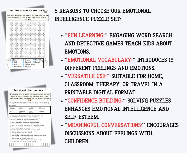 Emotion Word Puzzles PDF Printable Kids Emotional Intelligence ...