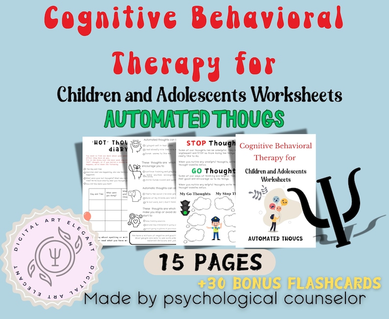 CBT Workbook 15 Pages for Therapist Kids CBT Worksheet Therapy Tools ...