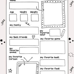 All About Me Printable Kids Template Favorite Things Ice Breaker ...