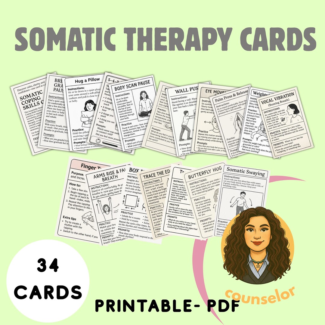 SOMATIC Psychotherapy Coping Skills Cards Somatic Exercises for Nervous ...