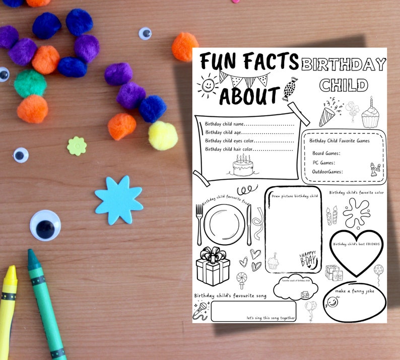 All About Funny Fact Birthday Kids Printable,getting to Know You ...