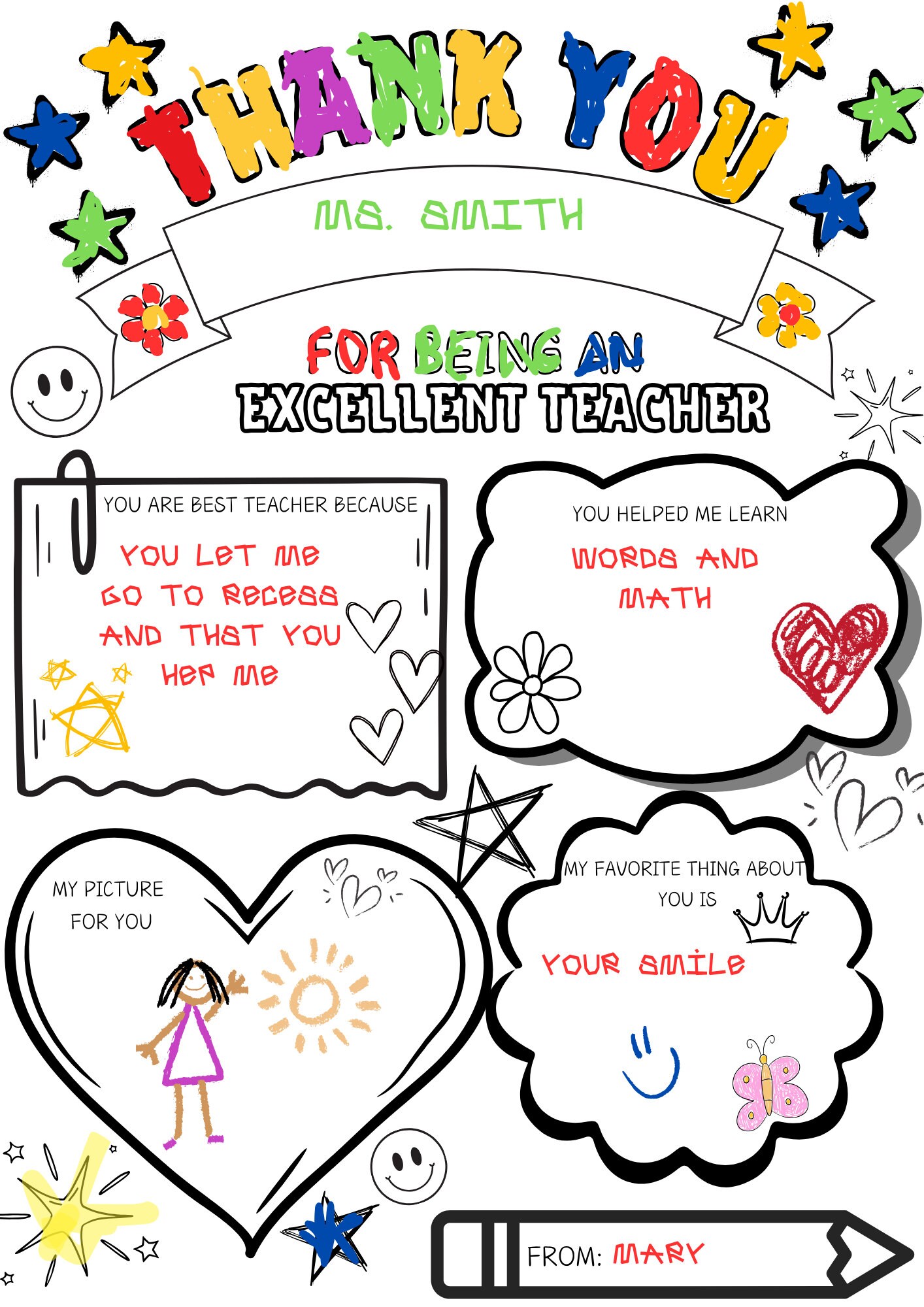 Teacher Appreciation Worksheet, Printable Teacher Appreciation Week ...