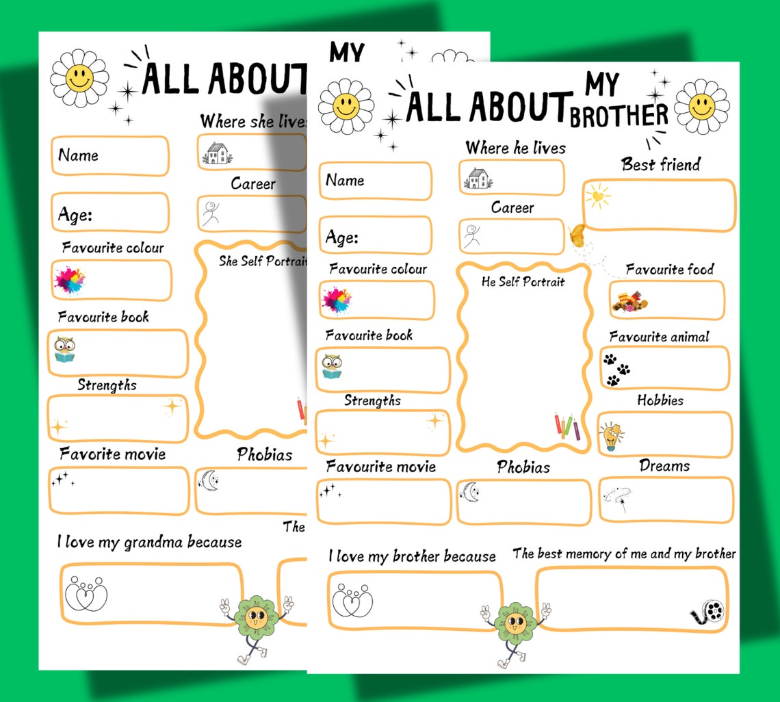 All About My Family All About Me Worksheet All About Me Bundle - Etsy