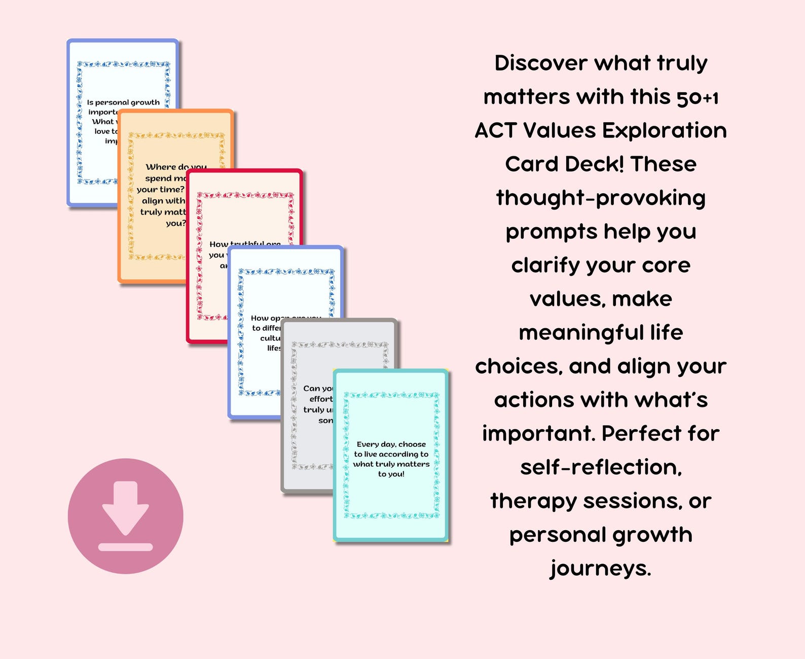 Value Cards Printable ACT Therapy Value Cards Counseling School ...
