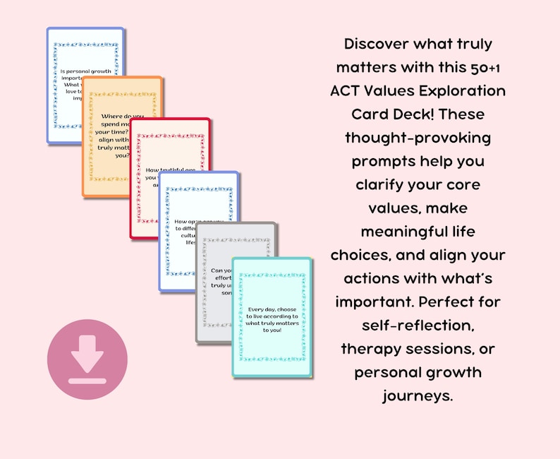 Value Cards Printable ACT Therapy Value Cards Counseling School ...