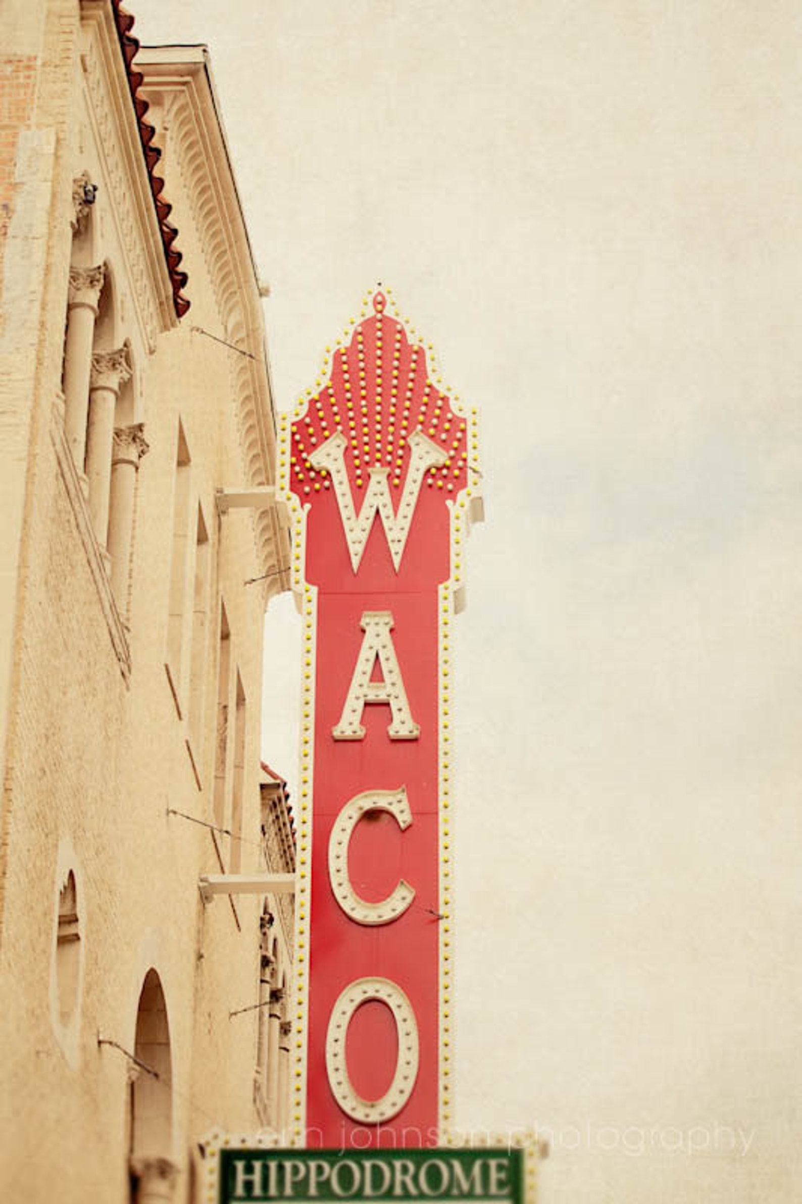 Downtown Waco Texas Hippodrome Art Print, Vintage Sign Photograph, Red ...