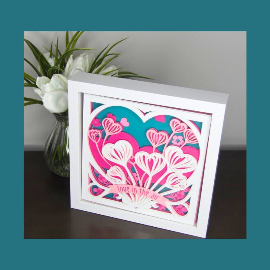3D Shadow Box Art, Layered Cardstock Art, Heart-shaped Flower Design ...