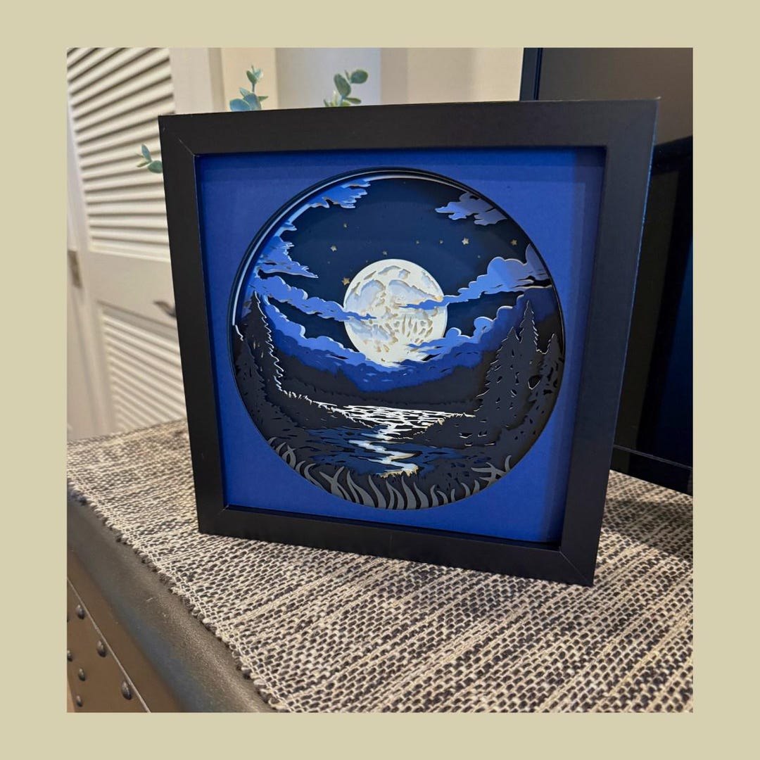 Layered Paper Shadow Box Art, Full Moon at the Lake - Etsy