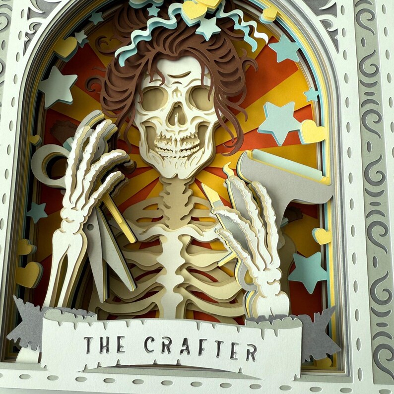 3D Shadow Box Art, Skeleton Crafter Tarot Card, Cardstock Layered Art ...