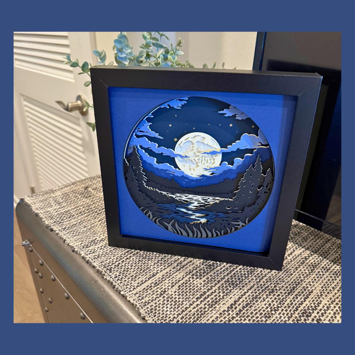 Layered Paper Shadow Box Art, Full Moon at the Lake - Etsy