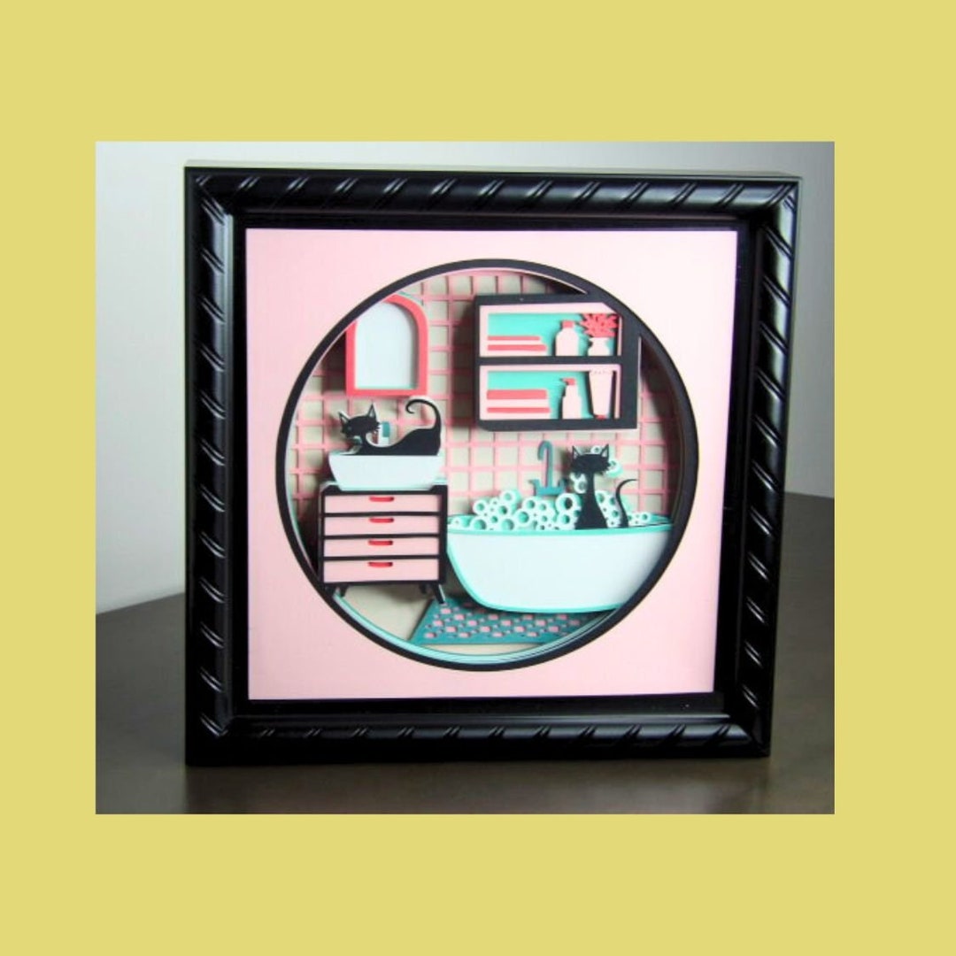 3D Shadow Box Art, Mid Century Modern Boho Kitty - Etsy