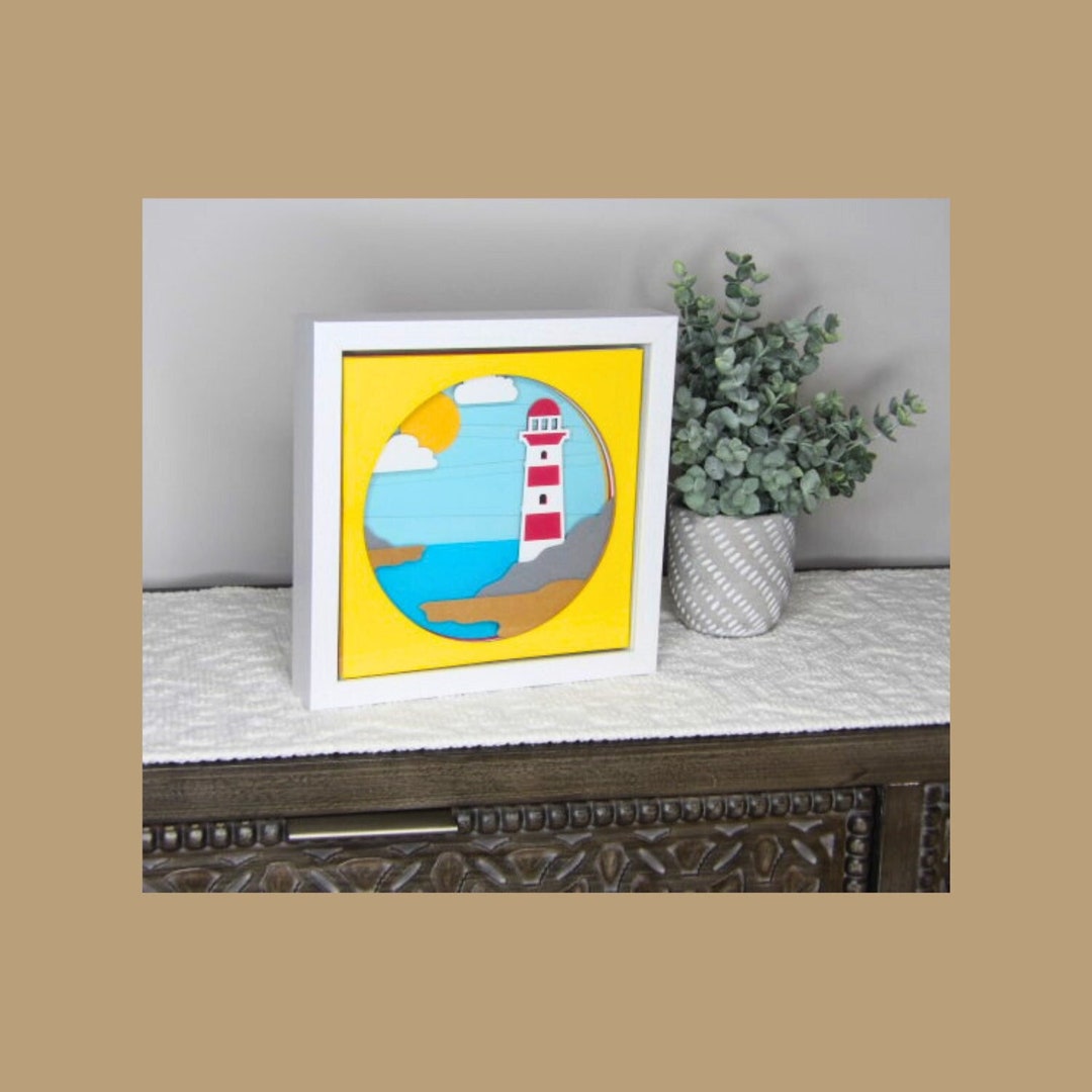 Shadow Box Art - 3D Coastal Lighthouse - Handcrafted Nautical Scene ...