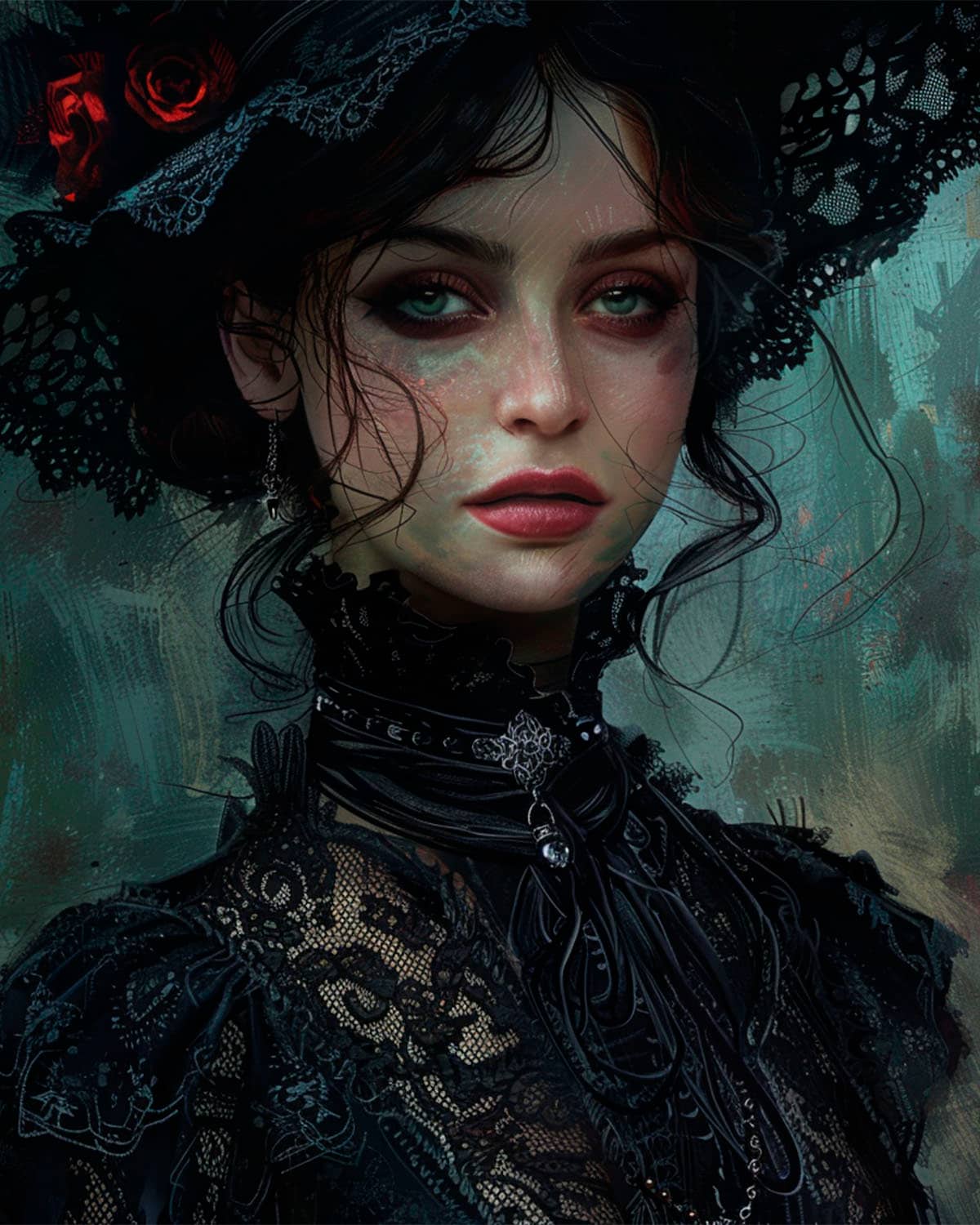 Woman With Black , Gothic Art Prints, Spooky Art, Halloween Decor ...